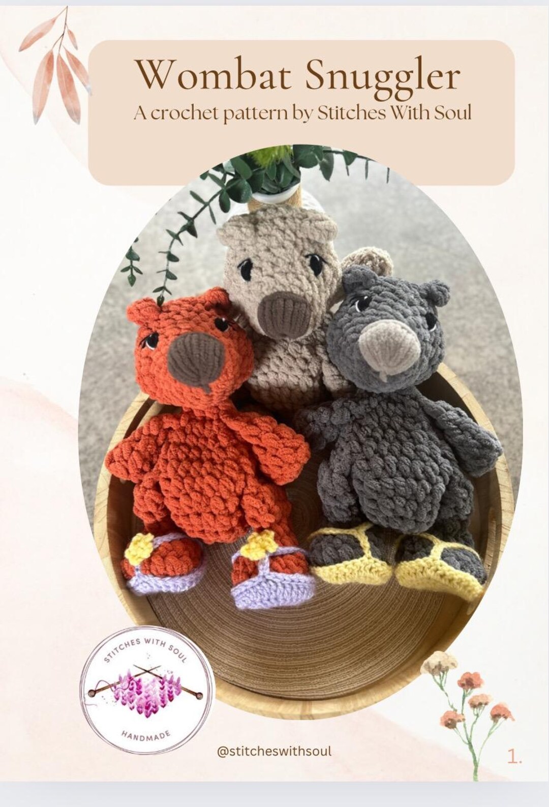 Wombat Crochet Pattern, Low Sew Amigurumi, Crochet Lovey Pattern ...