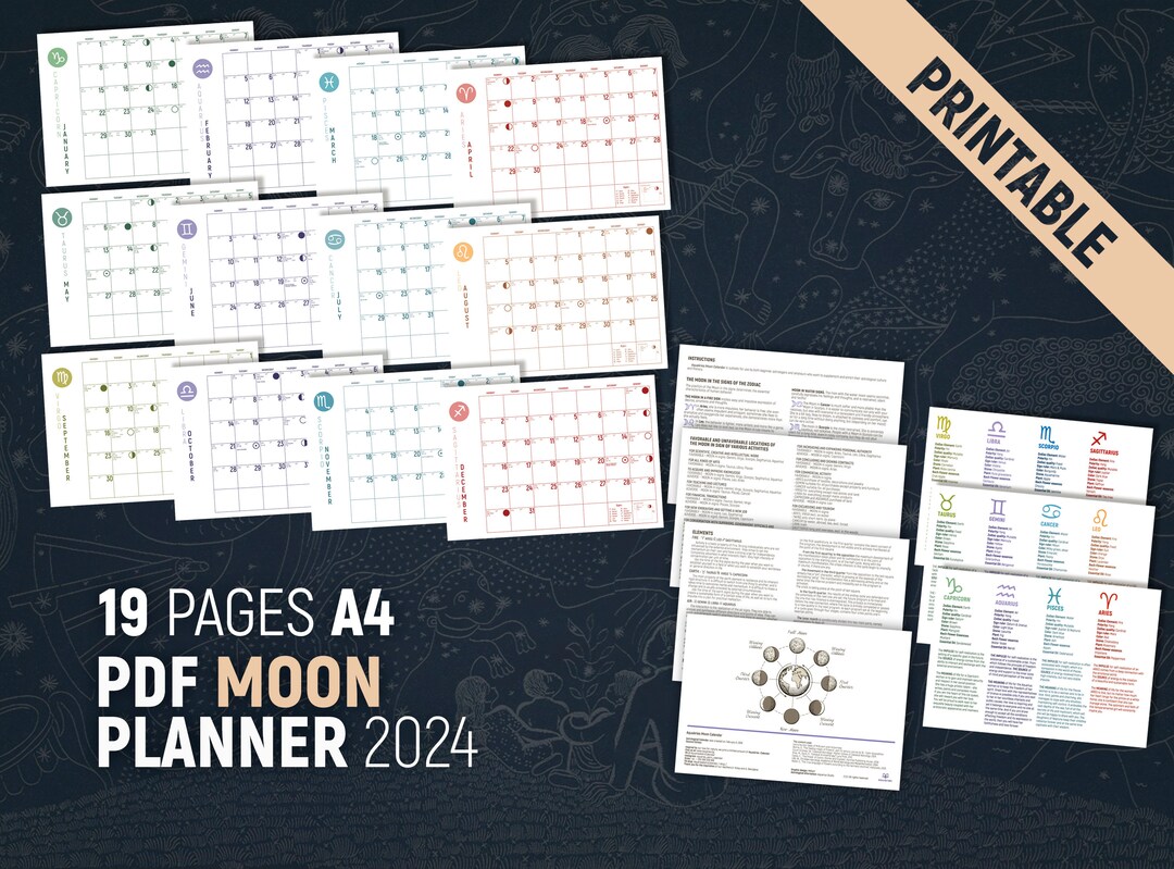Moon Phases 2023, PDF Lunar Calendar, Printable PDF Planner, Calendar ...