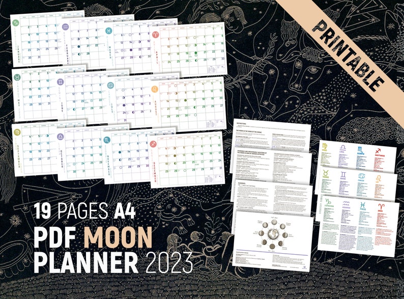Moon Phases 2023 PDF Lunar Calendar Printable PDF Planner - Etsy