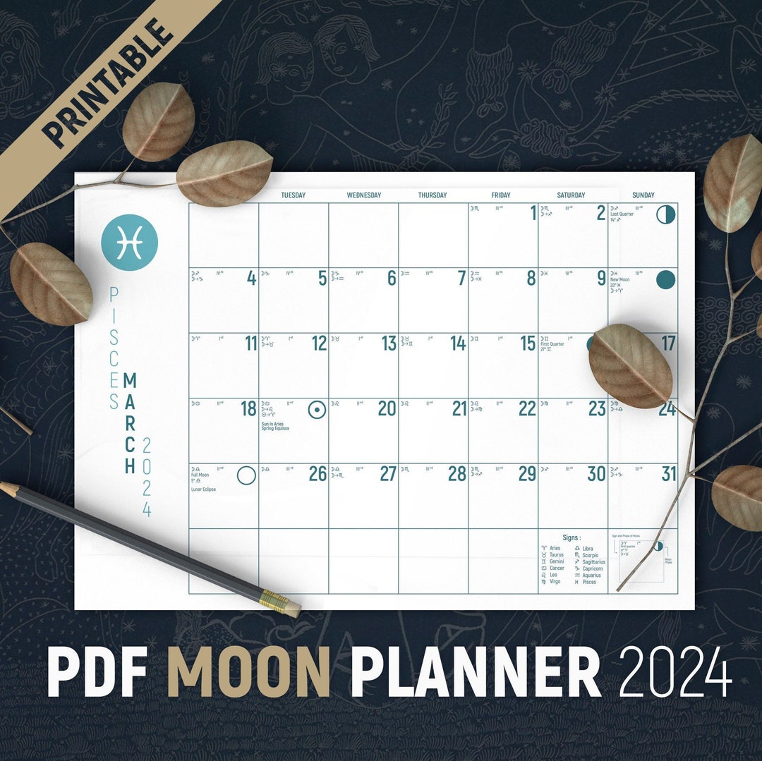 PDF 2024 Moon Daily Planner, Moon Calendar, Printable Moon Planner, A4 ...