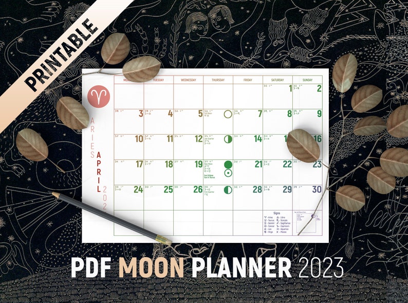 Moon Phases 2023 PDF Lunar Calendar Printable PDF Planner - Etsy