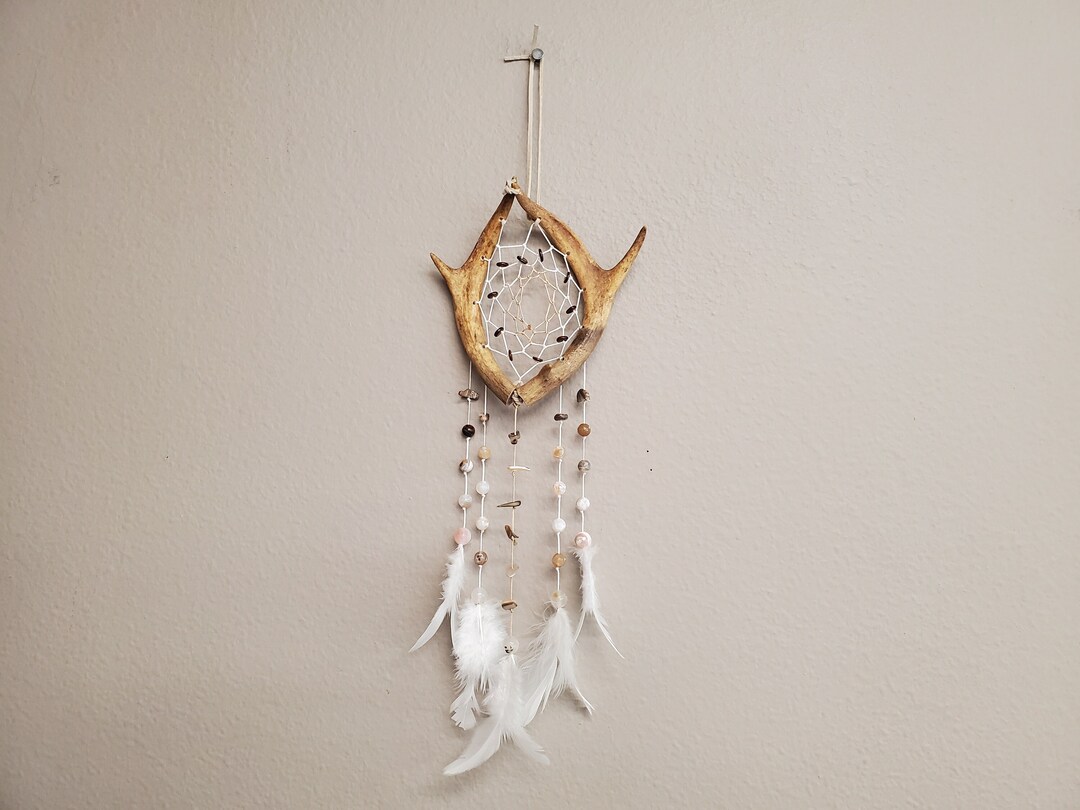 Extra Small Whitetail Deer Antler Dream Catcher, Shell & Agate Beads - Etsy