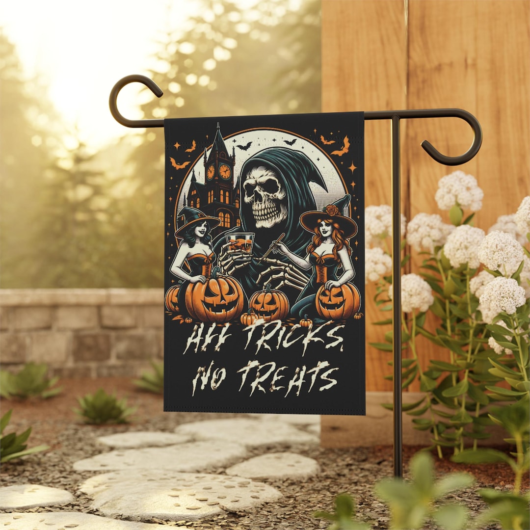 Halloween Banner, Spooky Grim Reaper Decor, All Tricks No Treats ...