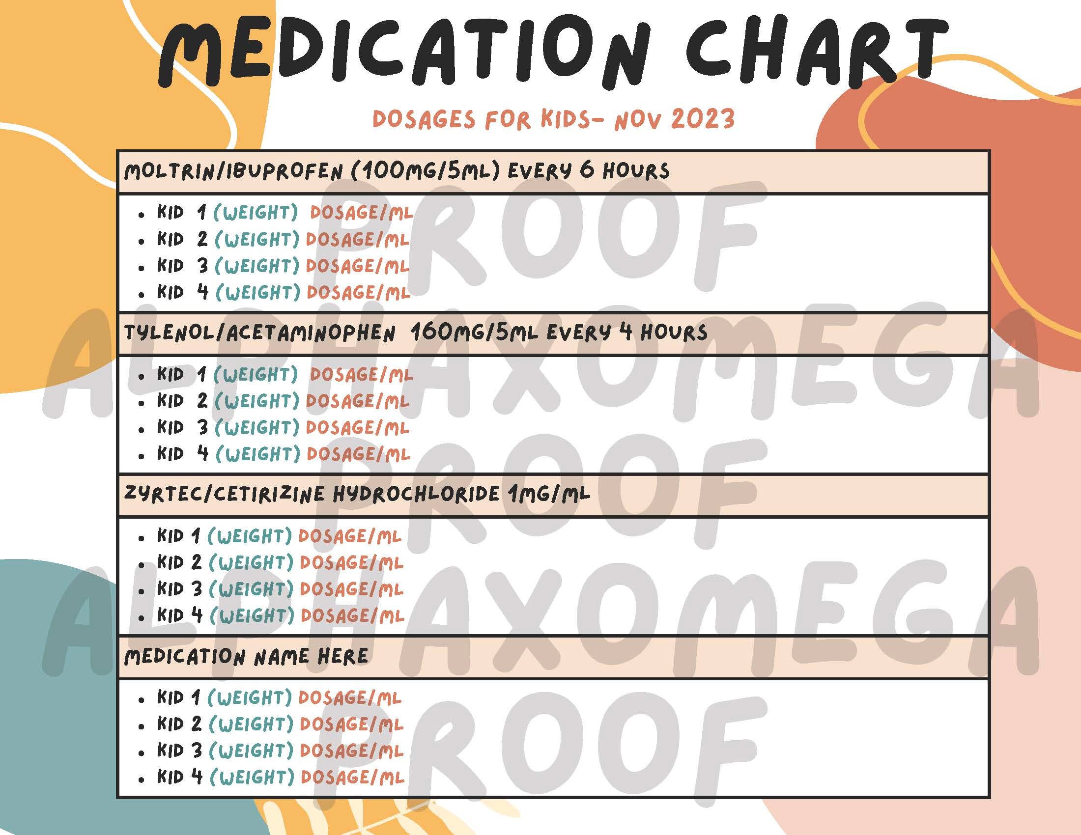 Printable Kids Medicine Chart - Etsy