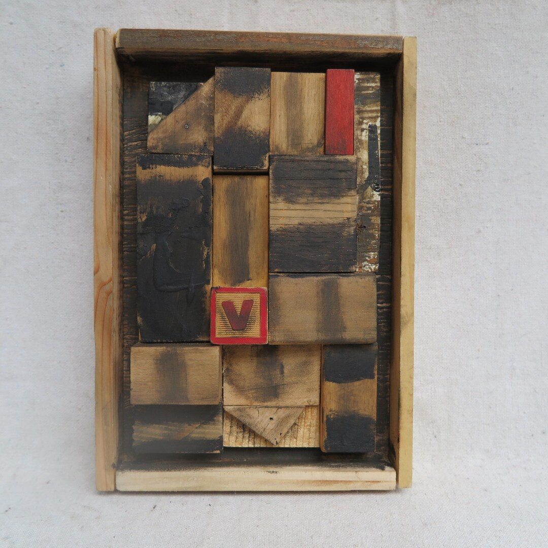 Found Wood Assemblage Art, Hand-painted Wall Sculpture by Gregg ...
