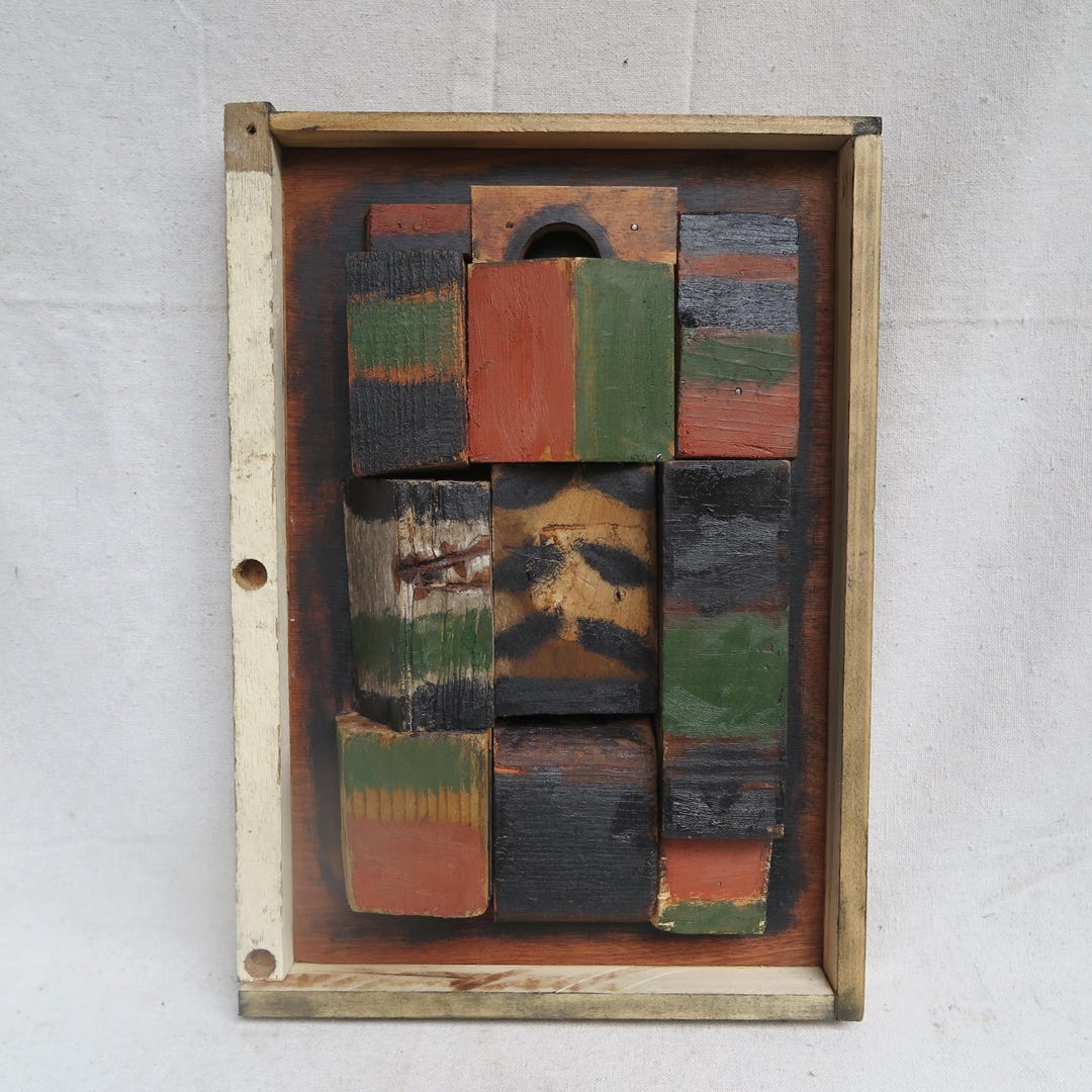 Found Wood Assemblage Wall Art, Hand-painted Sculpture by Gregg ...