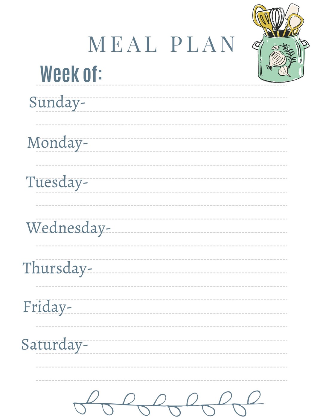 Printable Weekly Meal Planner Etsy
