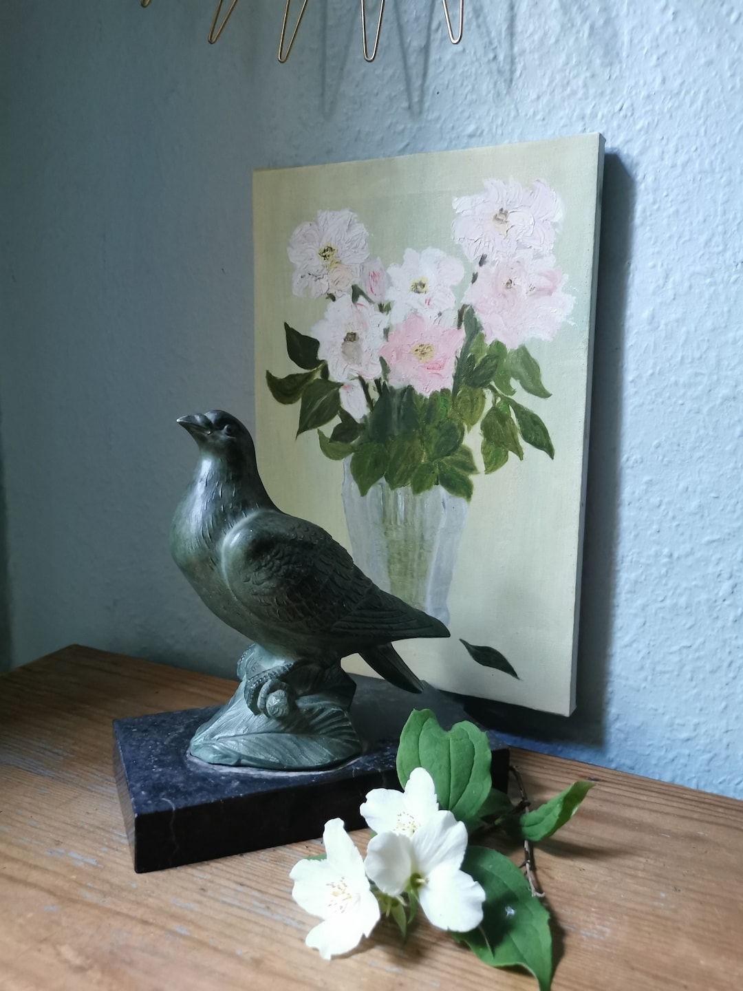 Sculpture Pigeon ART DECO Statue in Green Patinated Metal on Black ...