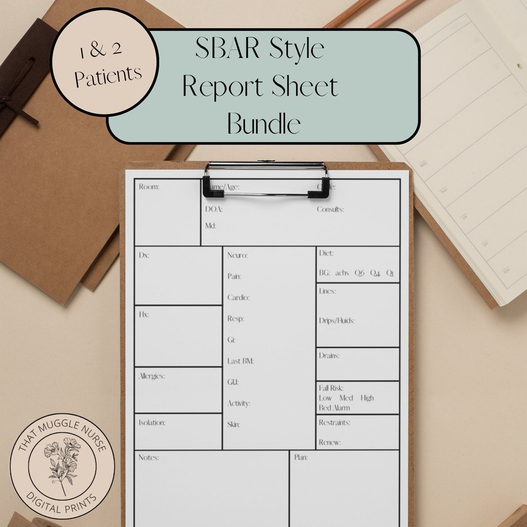 SBAR Style Report Sheet Nursing Report Sheet RN Report Sheet Shift ...