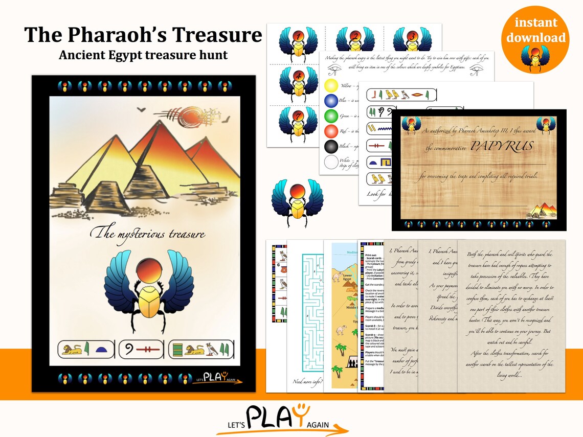 Treasure Hunt the Pharaoh’s Treasure, Clues to Print, Birthdays Games ...