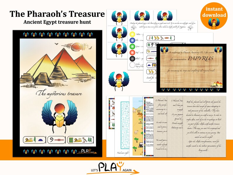 Treasure Hunt the Pharaoh’s Treasure, Clues to Print, Birthdays Games ...