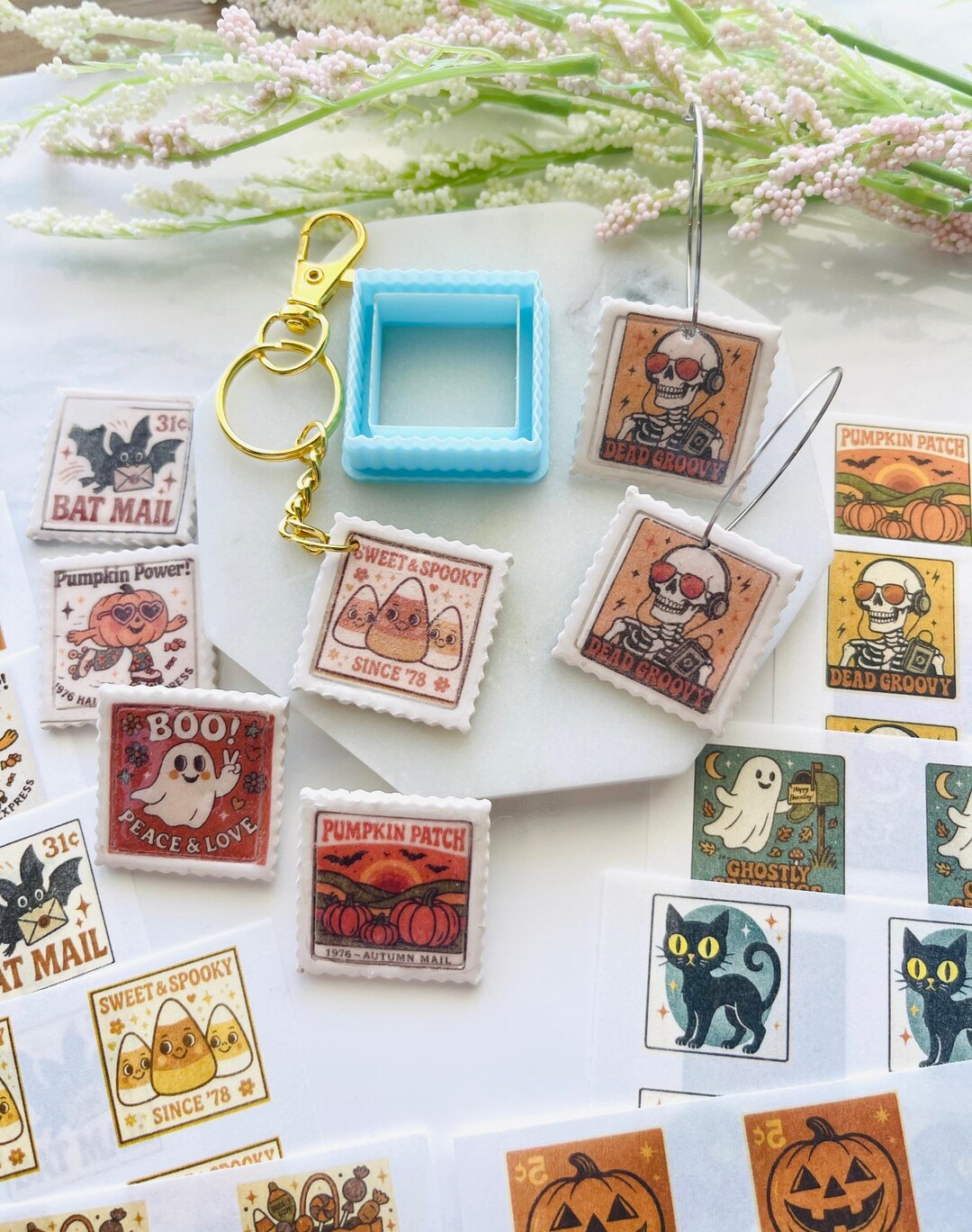 Halloween Postage Stamp Clay Cutter Set: Retro Polymer Clay Transfers ...