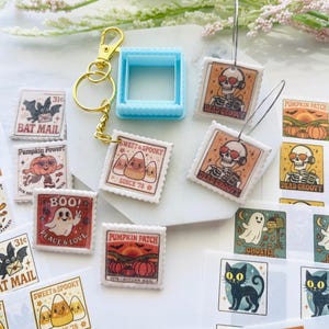 Halloween Postage Stamp Clay Cutter Set: Retro Polymer Clay Transfers ...