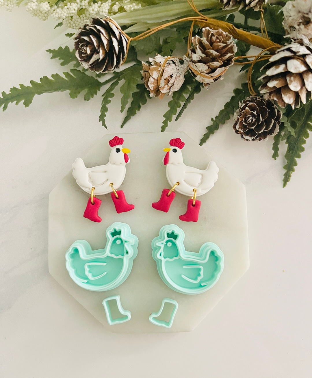 Chicken and Boots Clay Cutter Set: Farm Animal Earrings, Polymer Clay ...