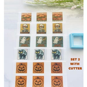 Halloween Postage Stamp Clay Cutter Set: Retro Polymer Clay Transfers ...