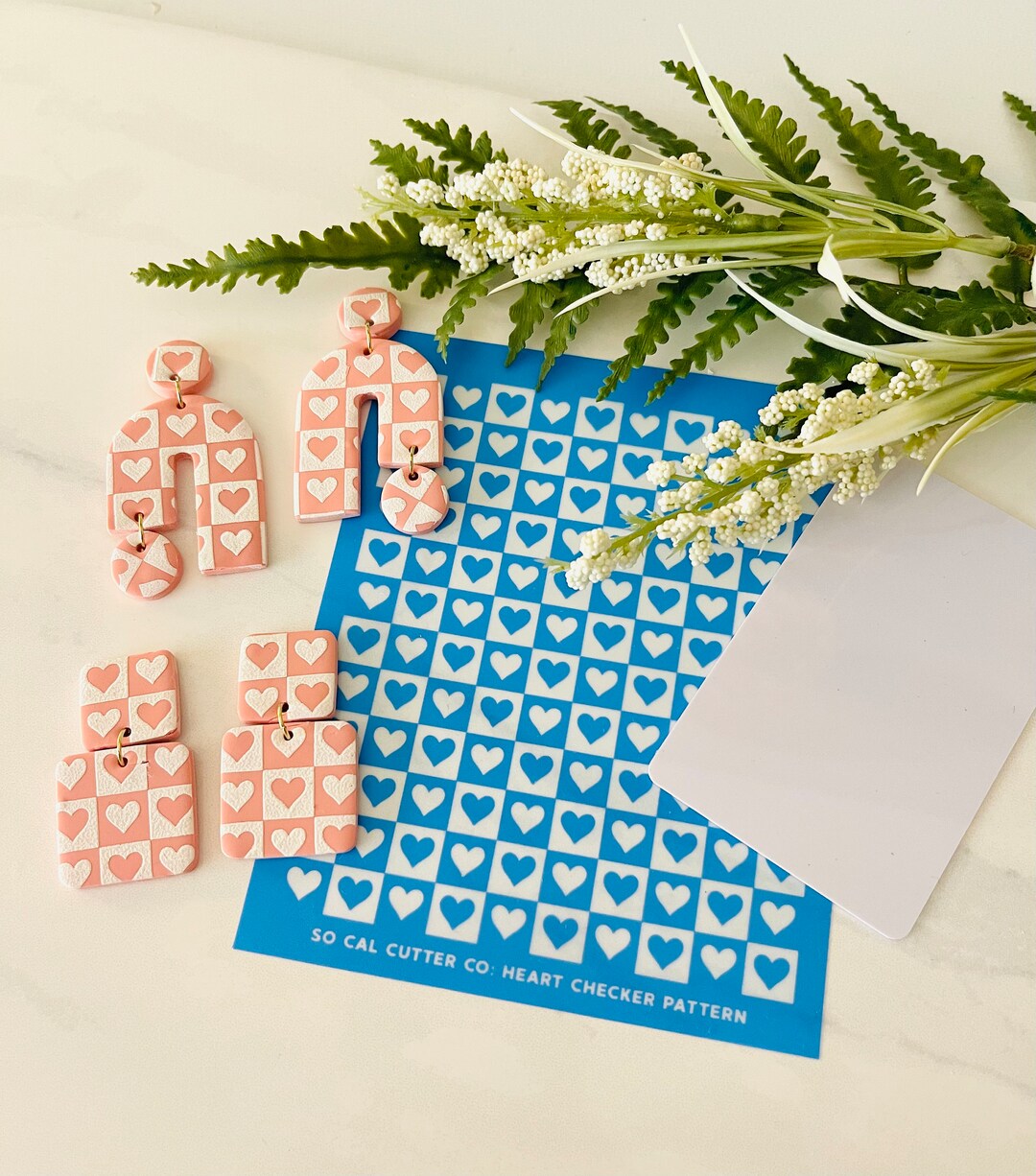 Clay Silk Screen Stencil, Heart Checker Pattern, Clay Stencil and Squeegee, Valentine Pattern ...