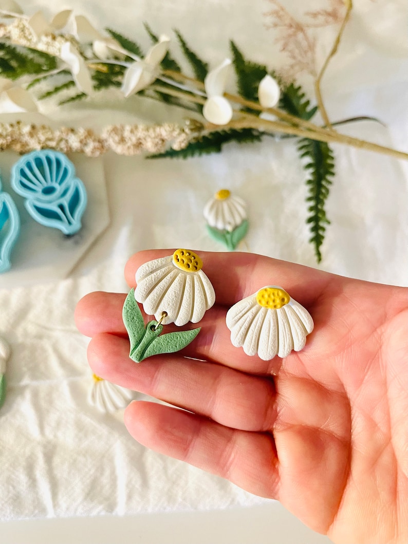 Embossed Half Daisy and Stem Clay Cutter Set Flower Shape - Etsy