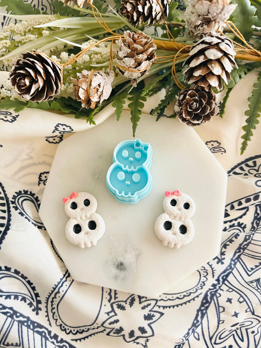 Double Skull and Bow, Clay Cutter Stamp, Skeleton Silhouette, Skull ...