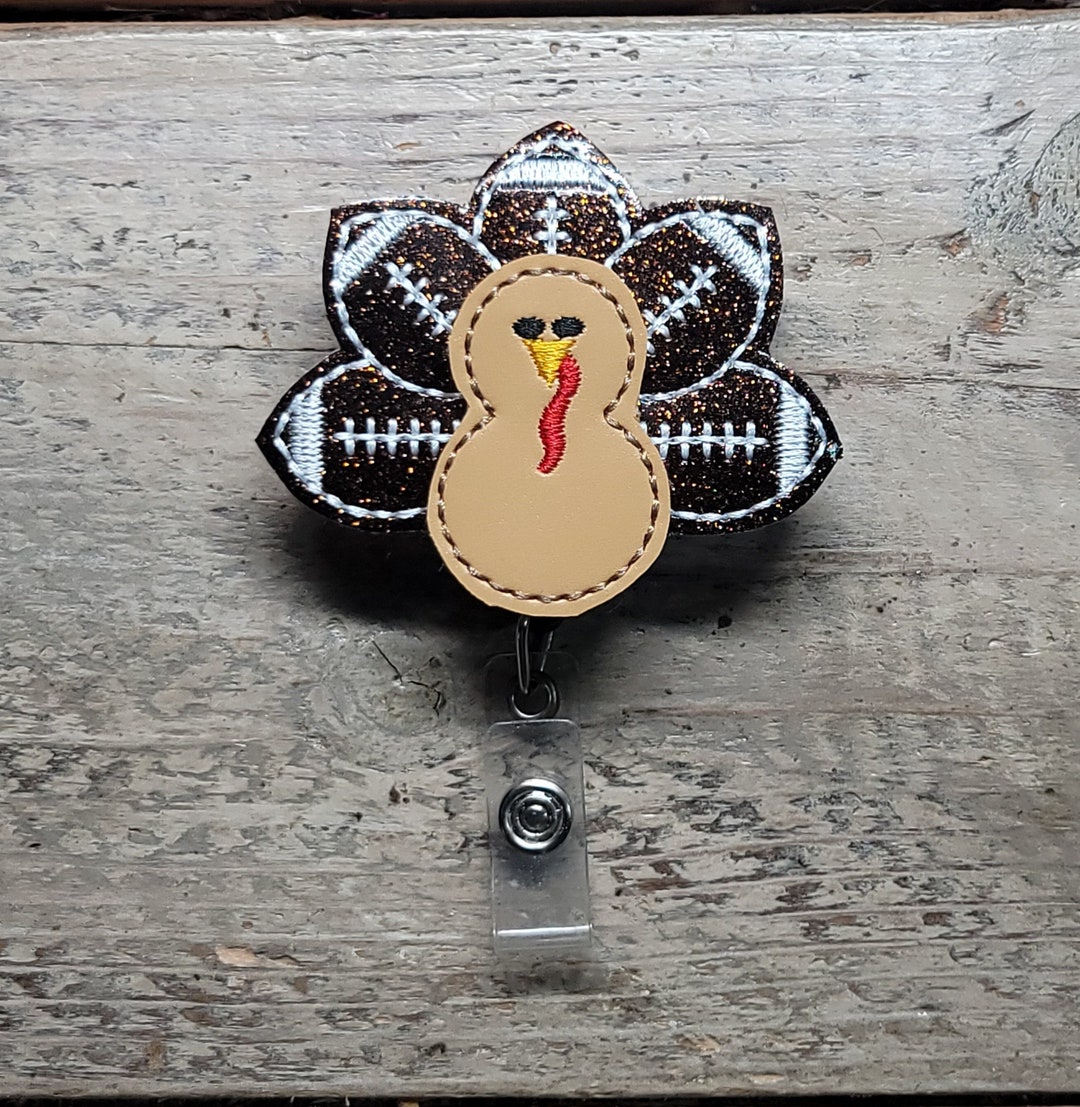 Brown Turkey Glitter Football Thanksgiving Badge Turkey Badges Football ...