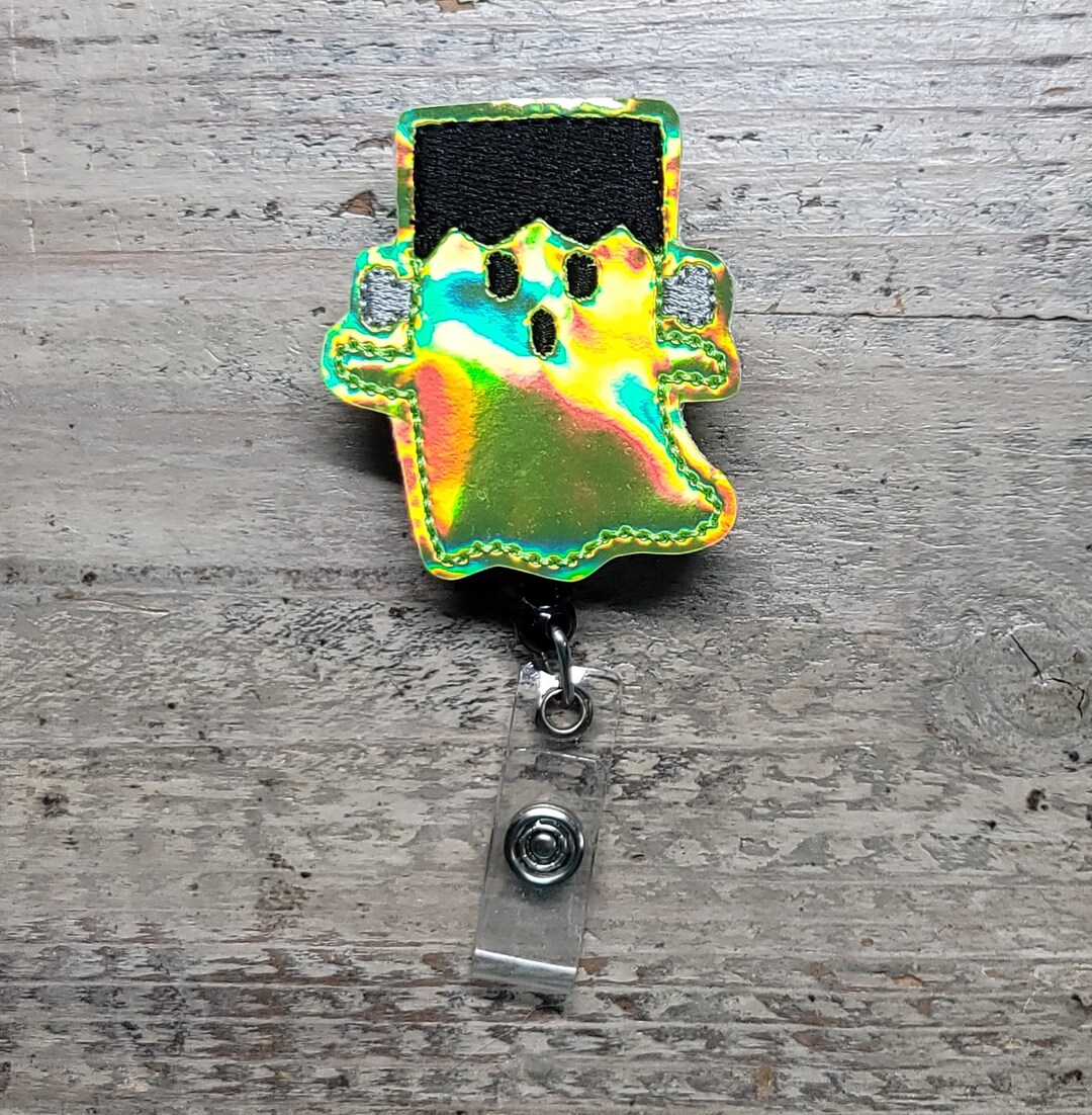 Frankenstein Ghost | Holographic | Happy Halloween Badges | Halloween ...