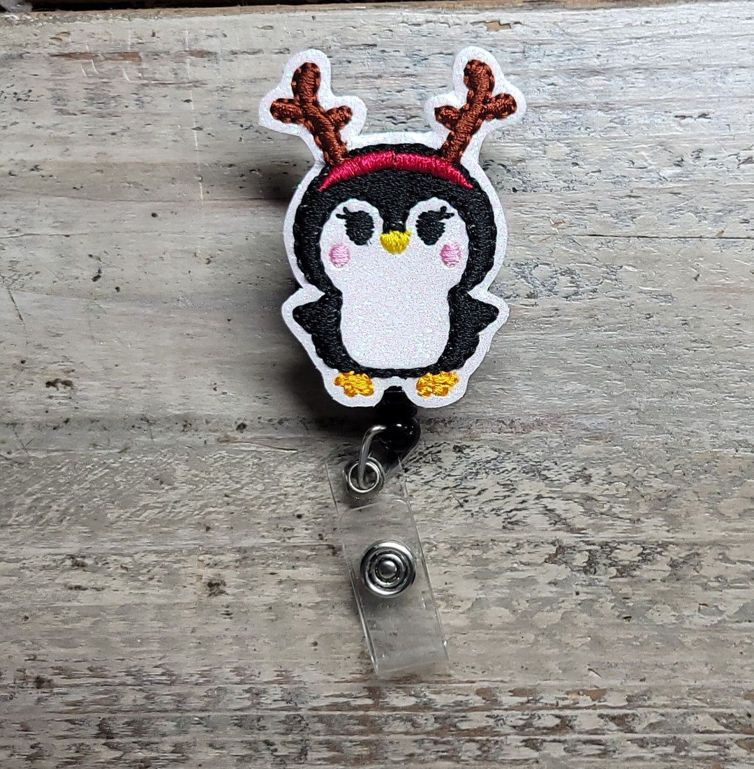Penguin Cutie With Antlers | Animal Badges | Penguin Badges | Glitter ...