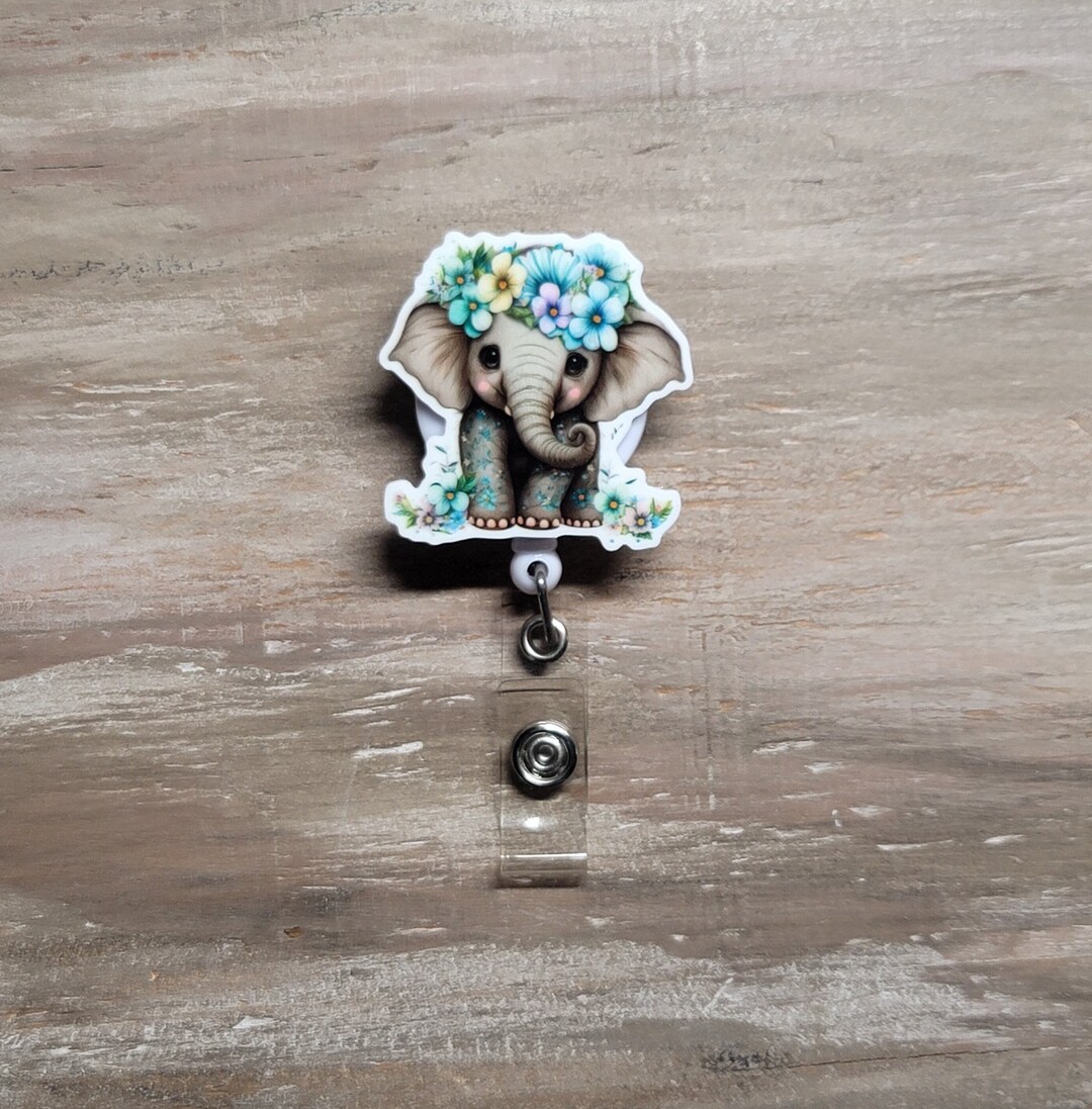 Baby Elephant With Flower Crown Animal Badges Elephant Badges Flower ...