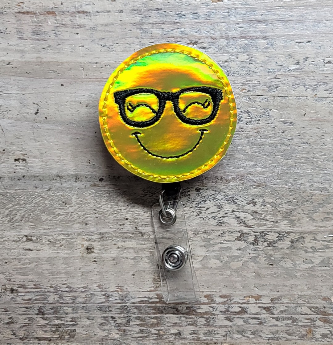 Geeky Smiley Face | Happy Face | Smiling | Smiles | Holographic Badges ...