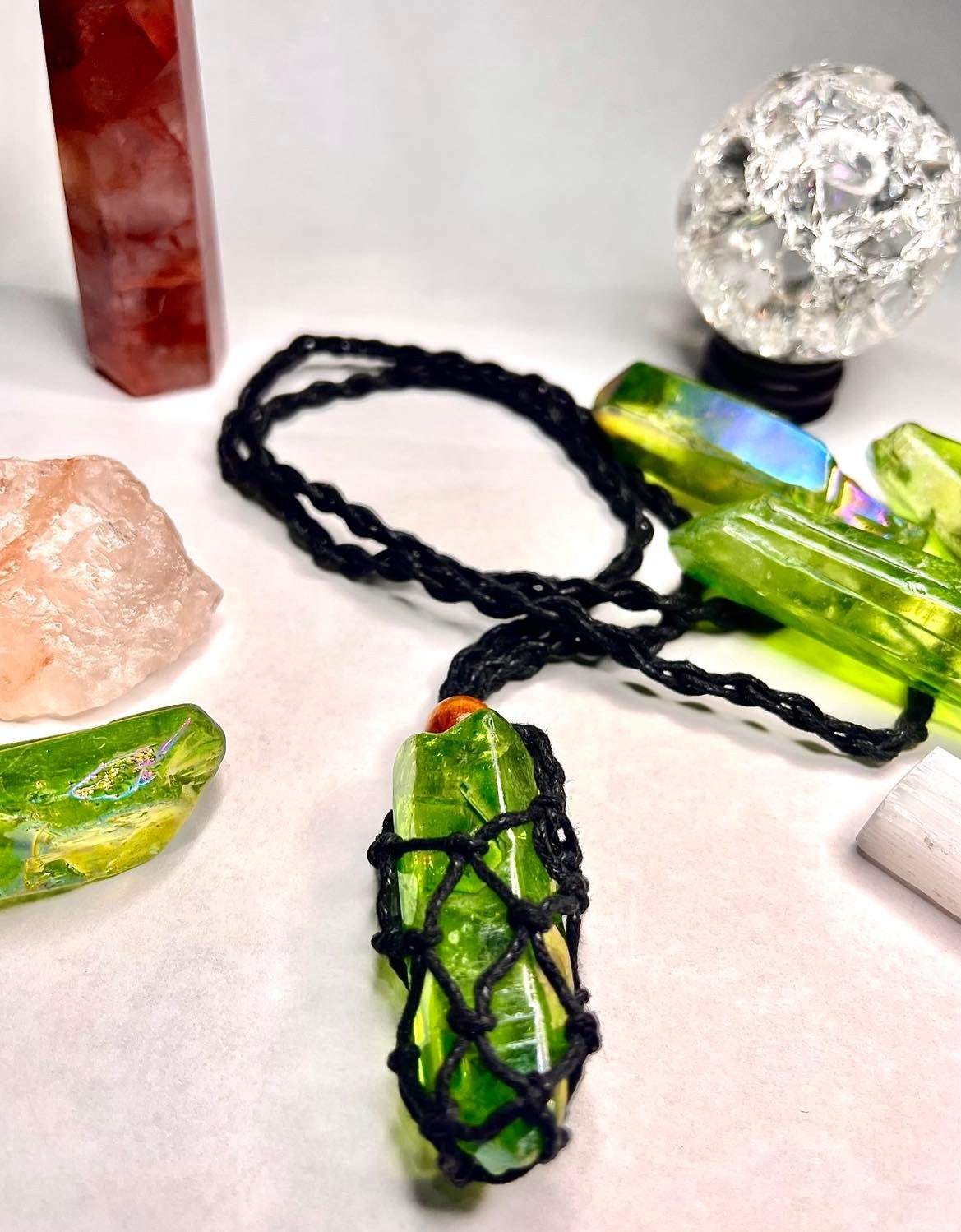 Dyed Green Aura Quartz Crystal Point Necklace, Crystal Points, Aura ...