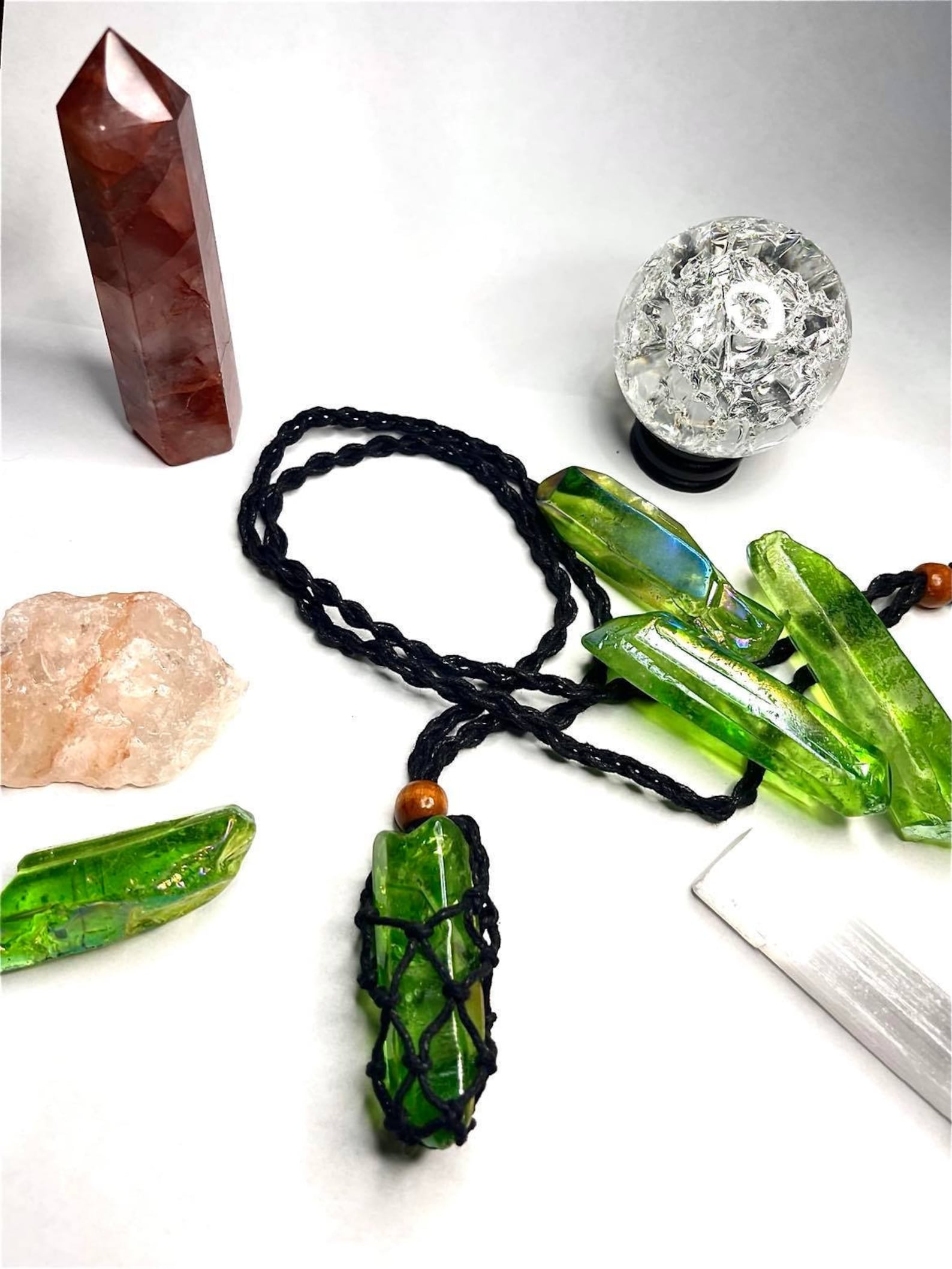 Dyed Green Aura Quartz Crystal Point Necklace, Crystal Points, Aura ...