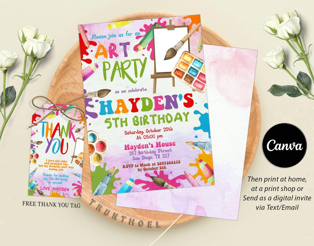 Editable Art Birthday Invitation, Art Party Birthday Invite, Girl Craft ...