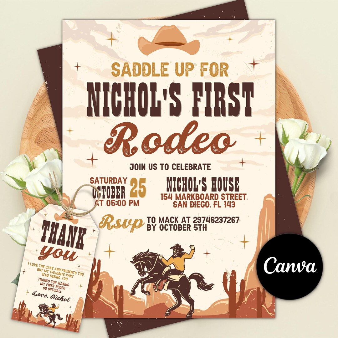 First Rodeo Invitation Template, Wild West Birthday Invite, 1st Rodeo ...