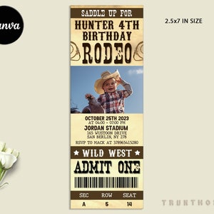 Rodeo Birthday Ticket Invitation, Western Ticket Invitation, Western ...