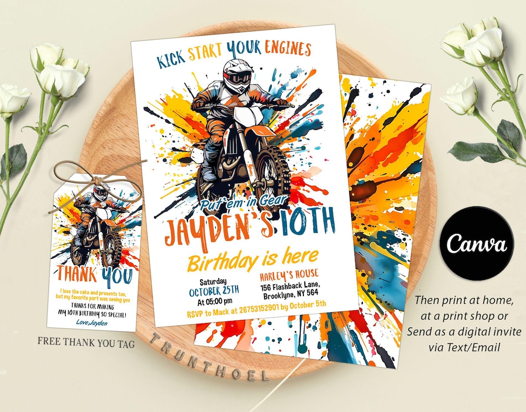 Dirt Bike Birthday Invitation, Motocross Invitation, Motorbike Invite ...