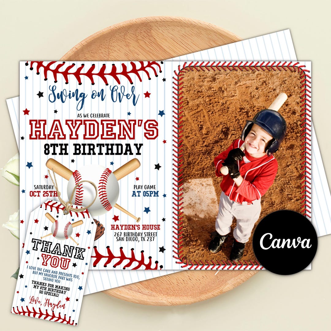 Baseball Birthday Invitation With Photo, Sports Party Invite, Rookie of ...