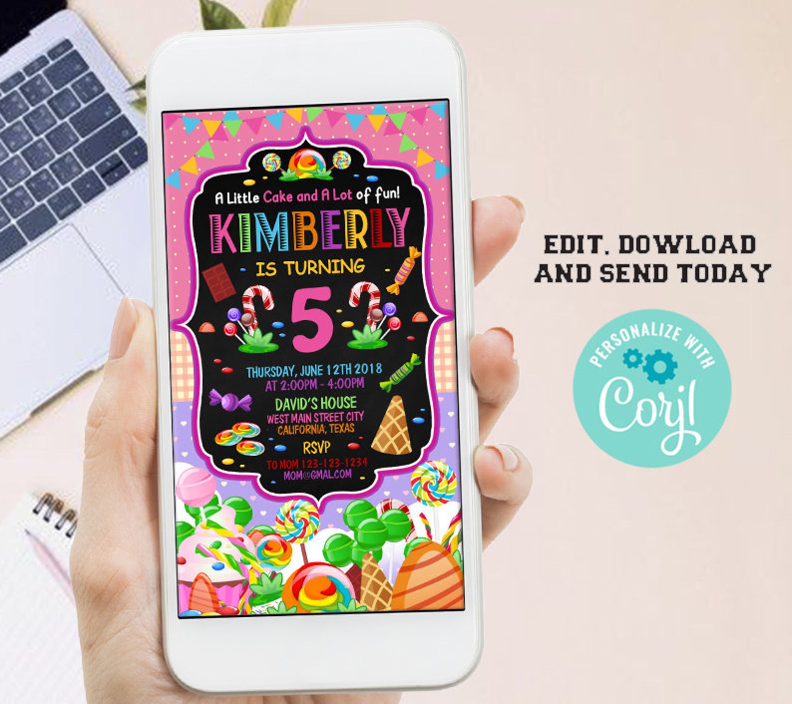 Candyland Electronic Invitation Sweet Shop Invitation Candy - Etsy