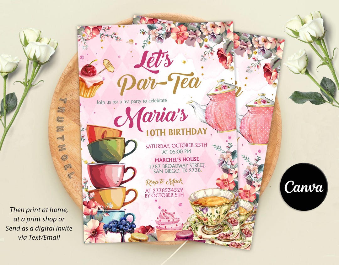 Editable Tea Party Birthday Invitation, Par-tea Invitation, Girl Par ...