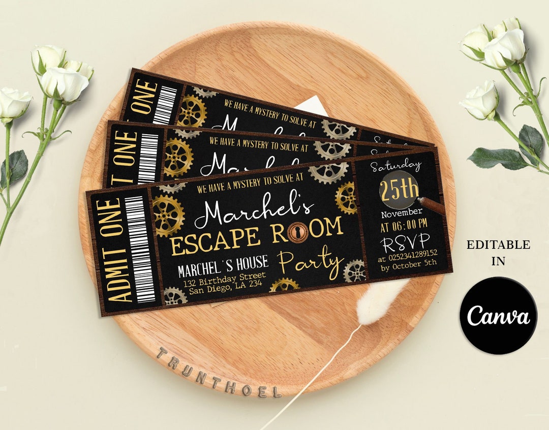 Escape Room Ticket Invitation, Escape Room Birthday Party Invitation ...