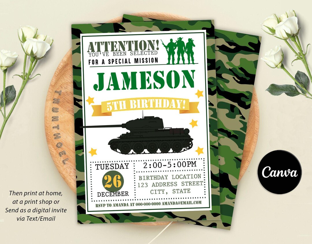 Editable Army Invitation, Army Birthday Invitation, Army Invitation ...