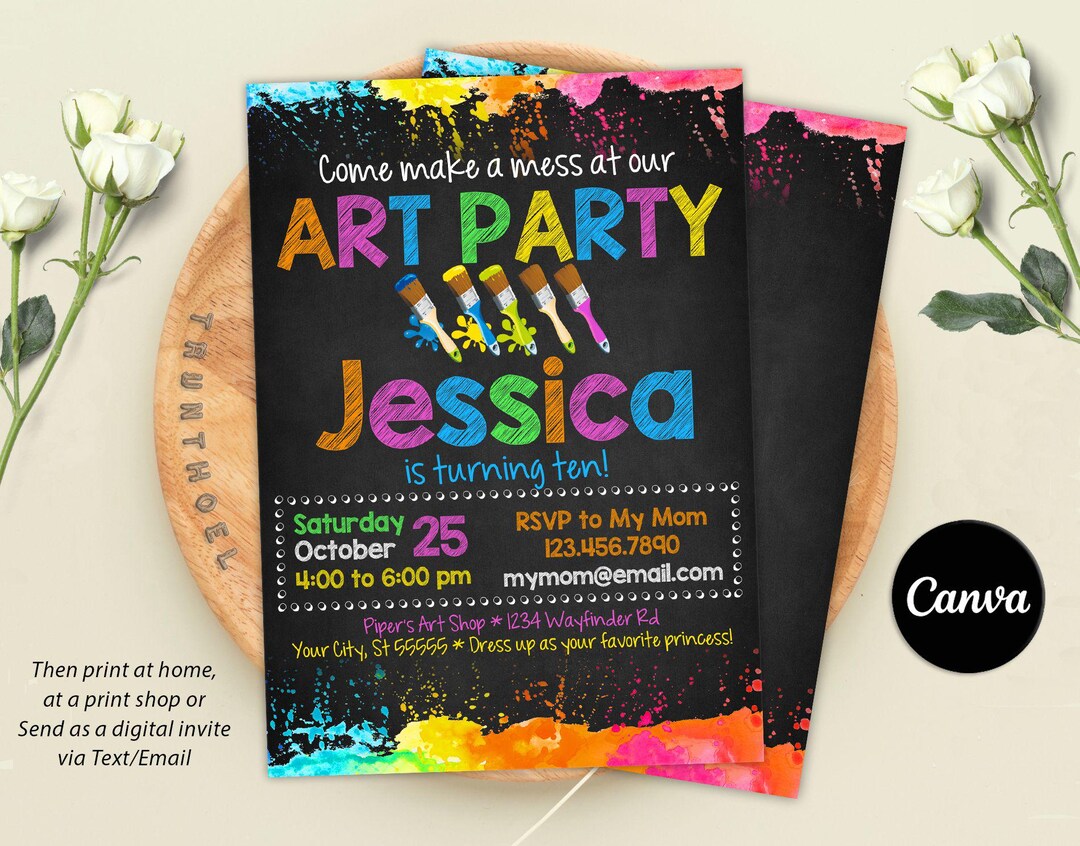 Editable Art Invitation, Painting Party Invitation, Art Birthday Party ...