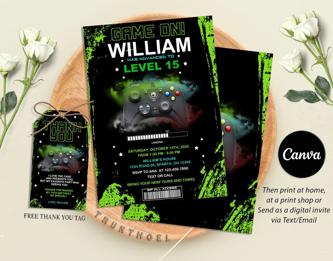 Video Game Invitations, Video Game Party Invitation, Video Game ...