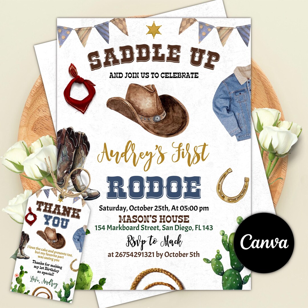 Editable First Rodeo Invitation, Wild West Birthday Invite,boy Cowboy ...