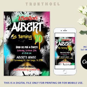 Editable Graffiti Birthday Invitation, Retro Graffiti Party Invite ...