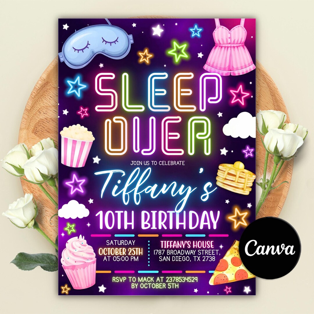 Editable Sleepover Birthday Invitation, Slumber Party Birthday Invite ...