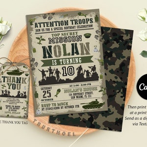 Military Theme Birthday Invitation, Camo Invite, Army Theme Invitation ...