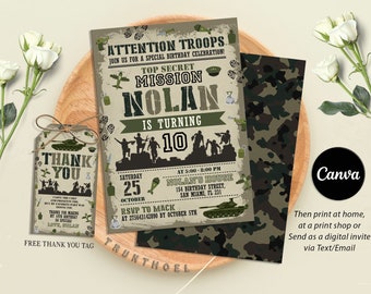 Military Theme Birthday Invitation, Camo Invite, Army Theme Invitation ...