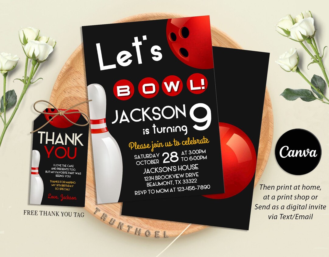 Bowling Party Invitations, Bowling Party Invitation Printable, Bowling ...