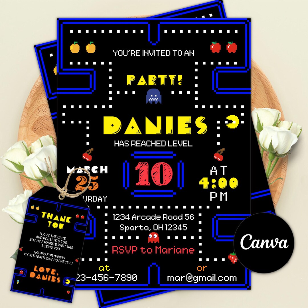 Editable Arcade Birthday Invitation, Retro Gaming Party Invite, Video ...