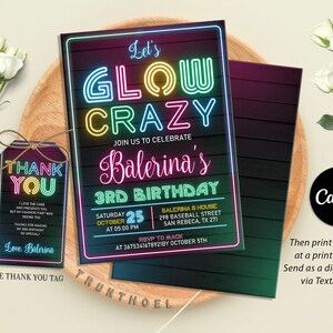 Editable Glow Party Birthday Invitation, Glow Gender Neutral Invites ...