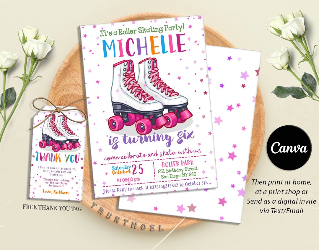 Editable Roller Skating Invitation, Roller Skating Birthday Party ...