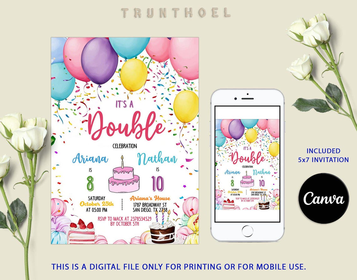 Double Birthday Invitation, Sibling Birthday Party Invite, Join ...
